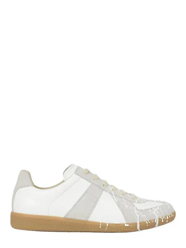 MAISON MARGIELA Leather Paint-splatter Effect Low-top Sneakers - White