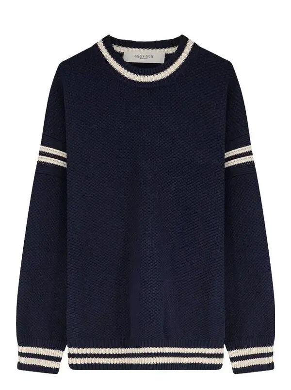 GOLDEN GOOSE Dark Waffle Knit Crew Neck Jumper - Blue