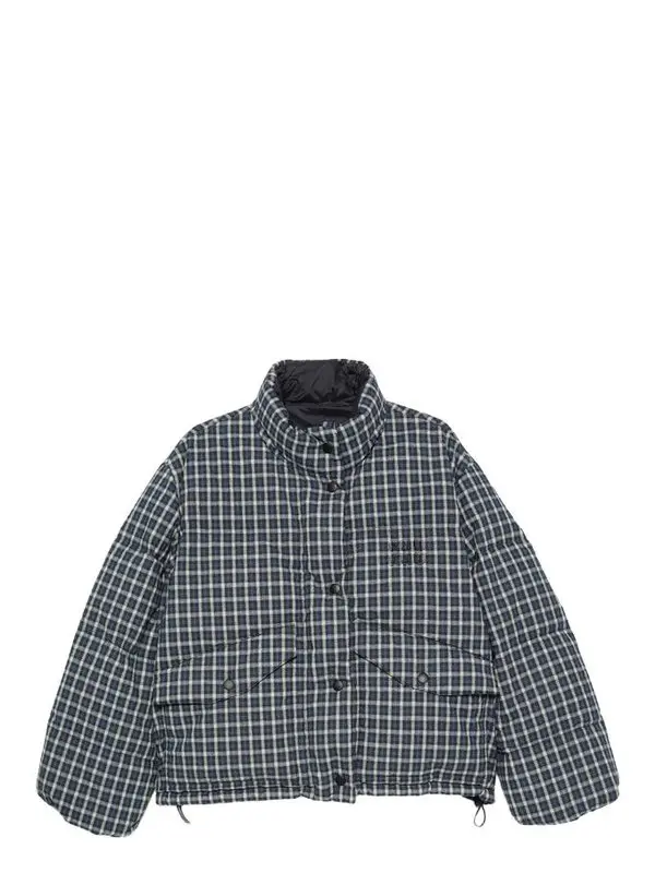 Miu Miu Navy Check Puffer Jacket - Blue