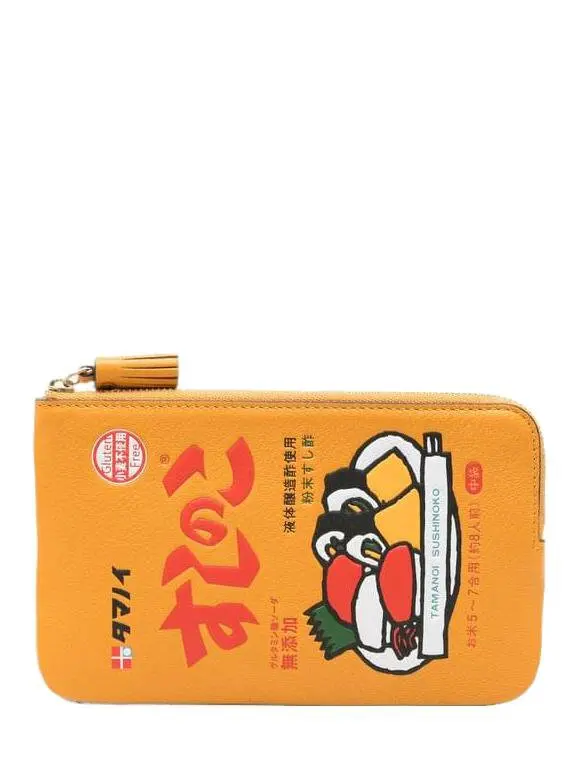 ANYA HINDMARCH Leather Clutch Bag With Graphic Print - Orange