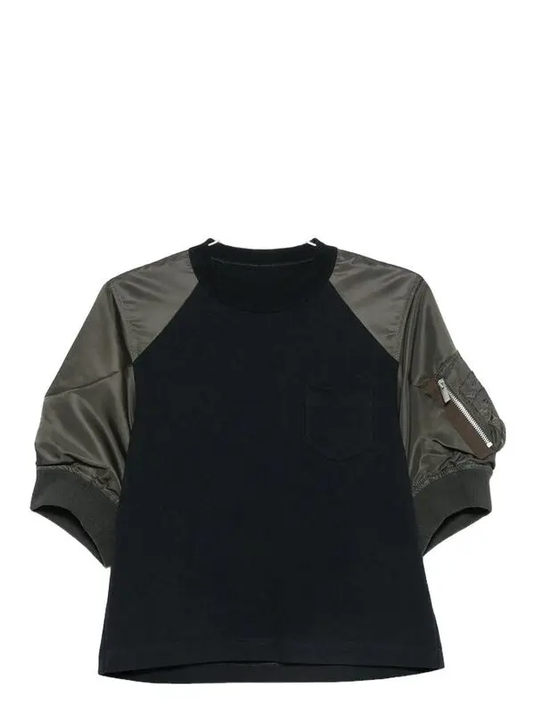 Sacai Paneled Crewneck T-shirt With Zip Pocket - Blue