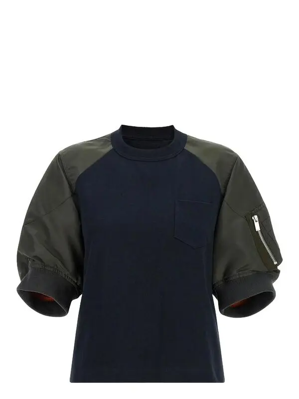 Sacai Paneled Crewneck T-shirt With Zip Pocket - Blue