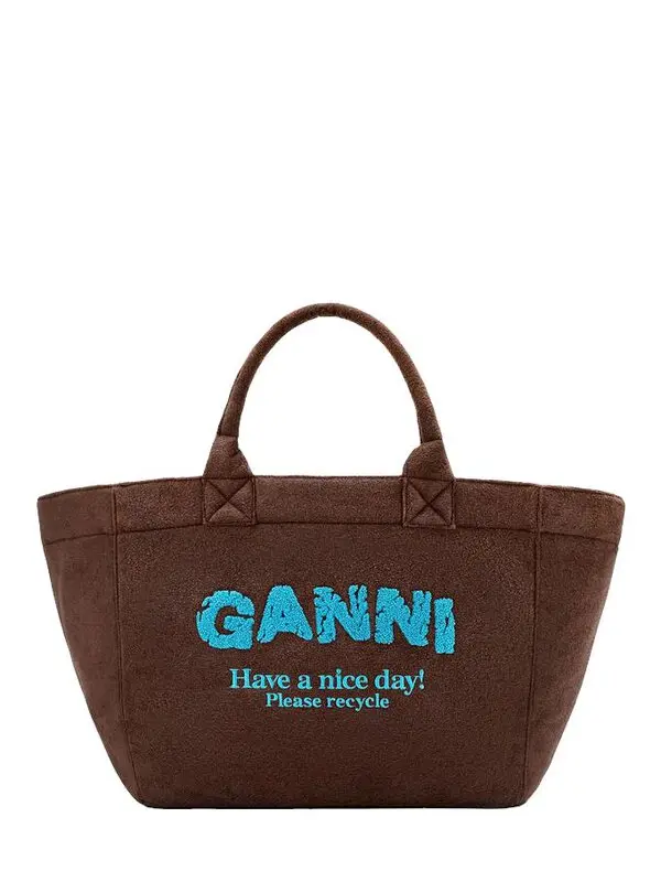 GANNI Terrycloth Tote Bag With Embroidered Logo - Brown