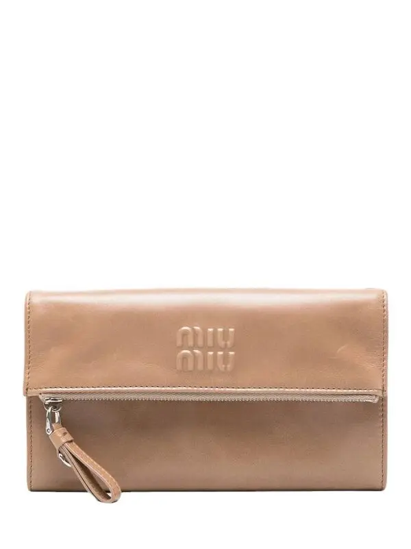 Miu Miu Embossed Logo Leather Satchel - Brown