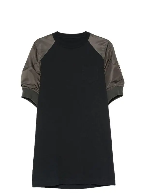 Sacai Paneled Day Dress With Puff Sleeves - Black