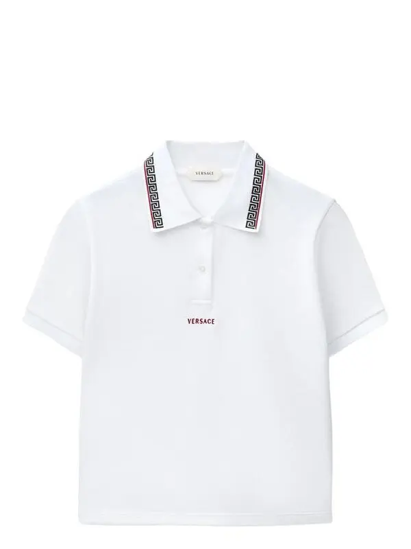 Versace Slim Fit Short Sleeve Polo Shirt With Greca Detail - White