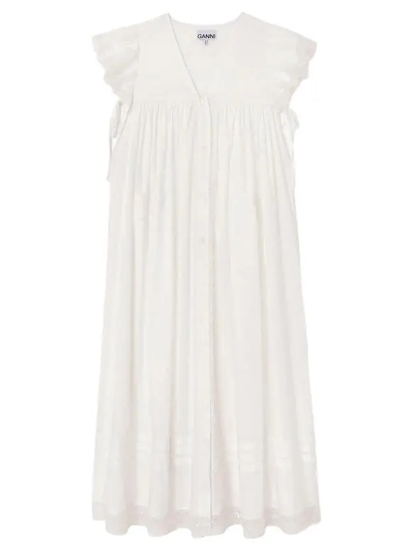 GANNI Cotton Lace Trim Day Dress - White