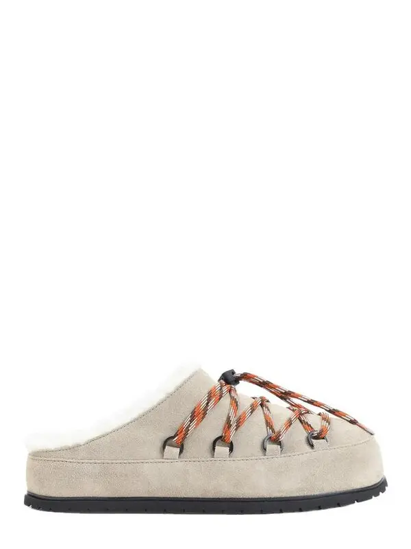 Prada Suede Slippers With Shearling Trim And Lace-up Detailing - Cream