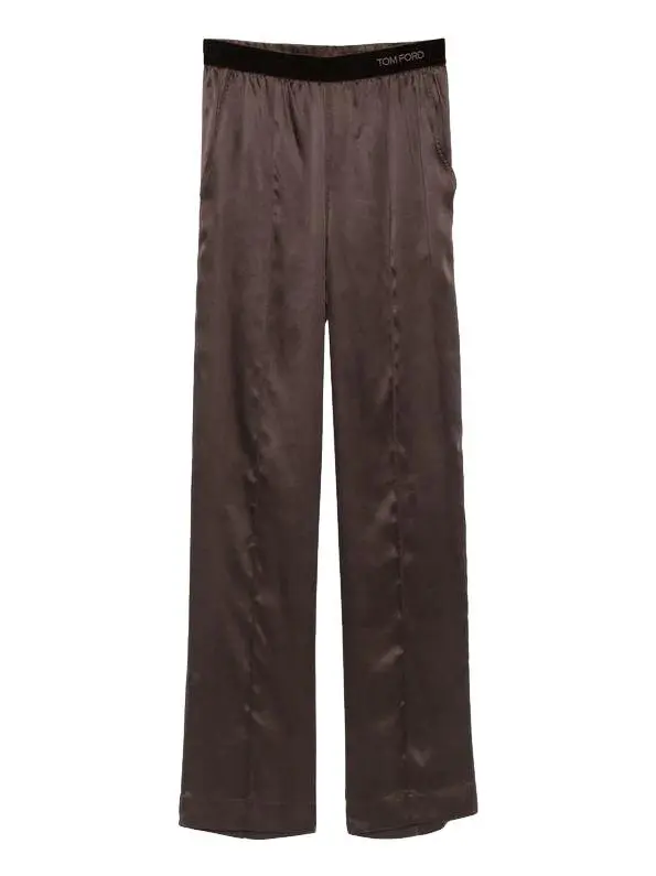 TOM FORD Silk Satin Logo Waistband Trousers - Brown