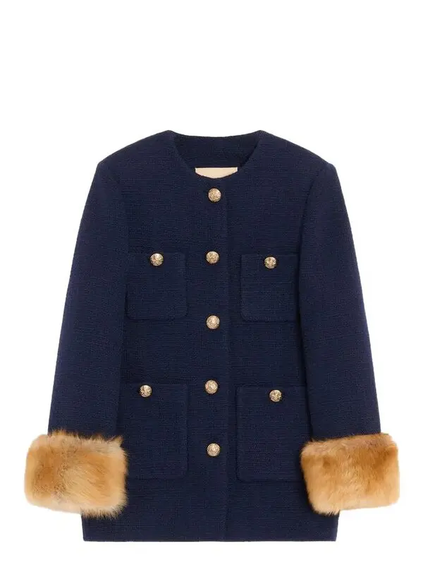 Valentino Garavani Textured Coat With Gold-tone Buttons - Blue