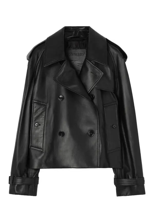 Burberry Mayfair Cropped Leather Trench Jacket - Black