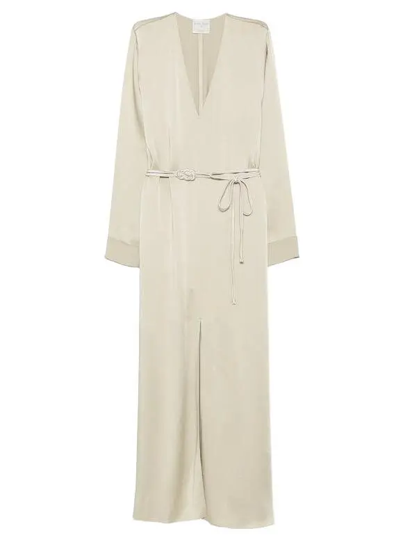FORTE_FORTE Sage Satin V-neck Long Sleeve Belted Maxi Dress - Green