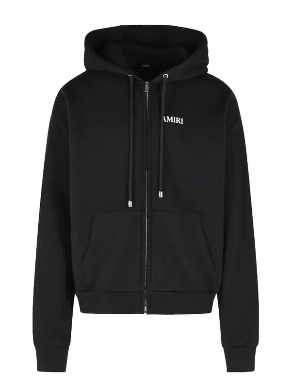 Amiri Cotton Zip-up Hoodie With Logo Print - Black