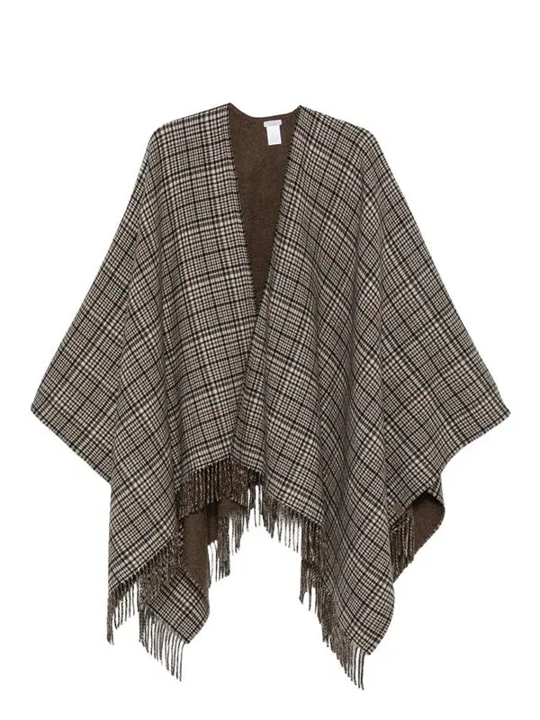 Brunello Cucinelli Check Pattern Cashmere Cape - Cream