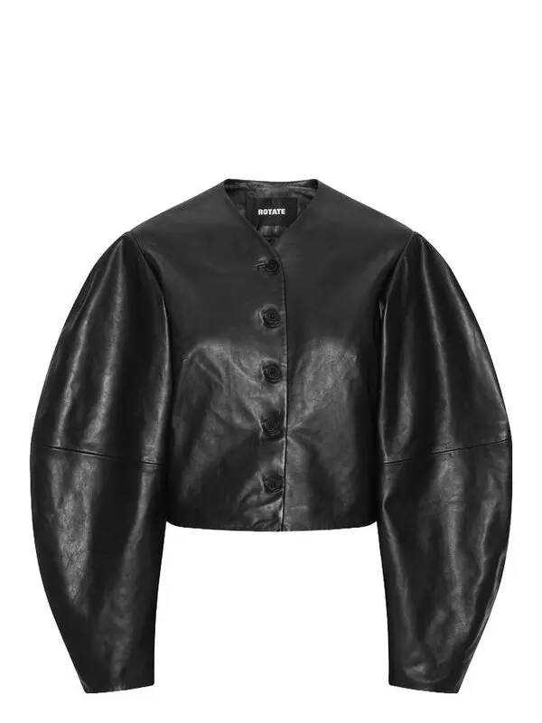 ROTATE BY BIRGER CHRISTENSEN Leather Puff Sleeve Jacket - Black