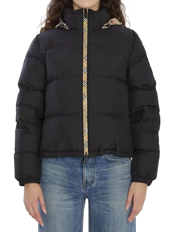 Burberry Quilted Down Puffer Jacket With Concealed Hood - Black
