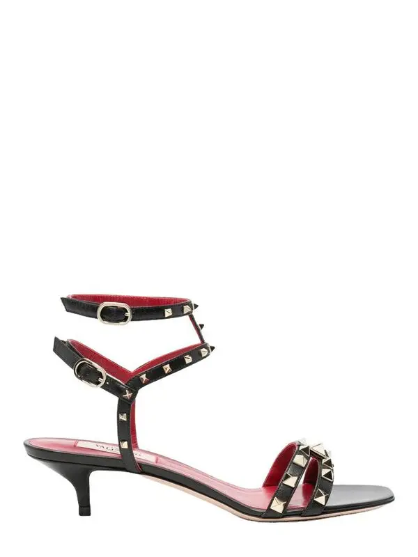 Valentino Garavani Leather Open Toe Kitten Heel Sandals - Black