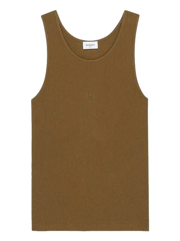 Saint Laurent Ribbed Cassandre Logo Tank Top - Brown