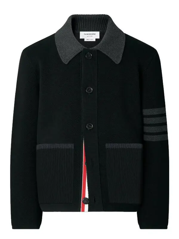 Thom Browne Cardigan With Signature 4-bar Stripe - Black