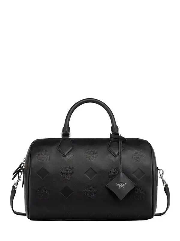 Mcm Ella Boston Bag In Maxi Monogram Leather - Black