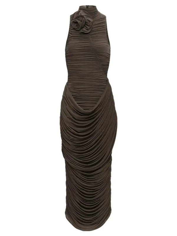 Magda Butrym Ruched Floral-detail Midi Dress - Brown