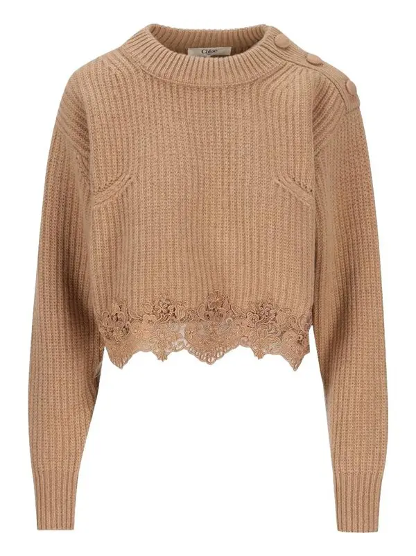 Chloé Ribbed Wool And Cashmere Sweater With Lace Trim - Multicolor
