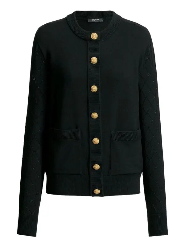 Balmain Wool Cardigan With Gold Metal Buttons - Multicolor