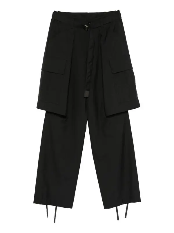 Sacai Black Wide Leg Cargo Trousers - Multicolor