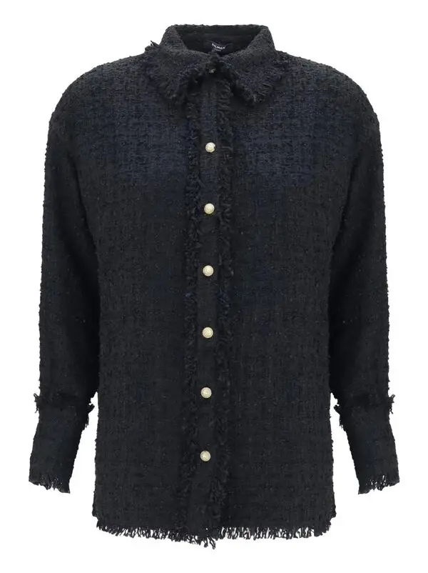 Balmain Tweed Overshirt With Fringed Edges - Multicolor