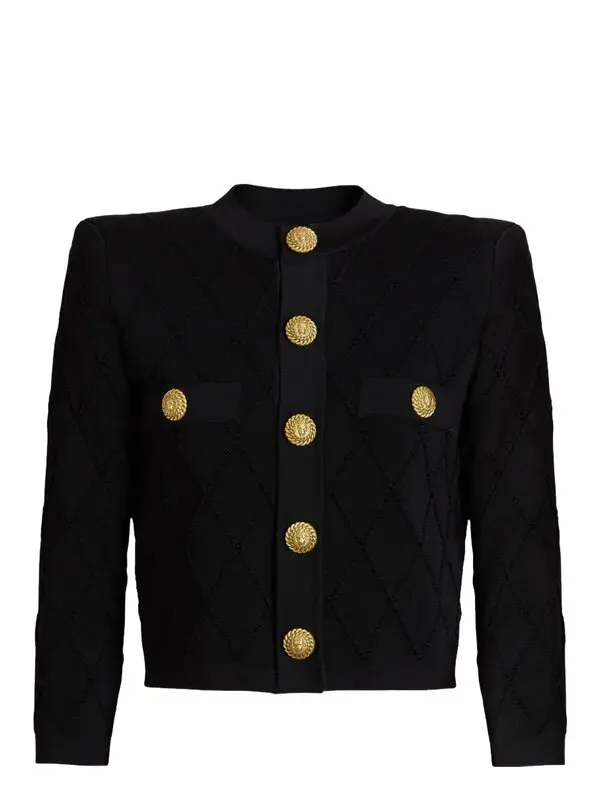 Balmain Cropped Quilted Cardigan With Lion Chain Press Studs - Multicolor