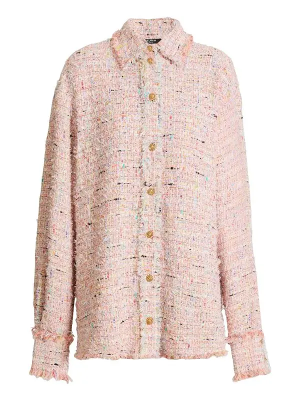 Balmain Tweed Shirt With Lion Head Buttons - Multicolor