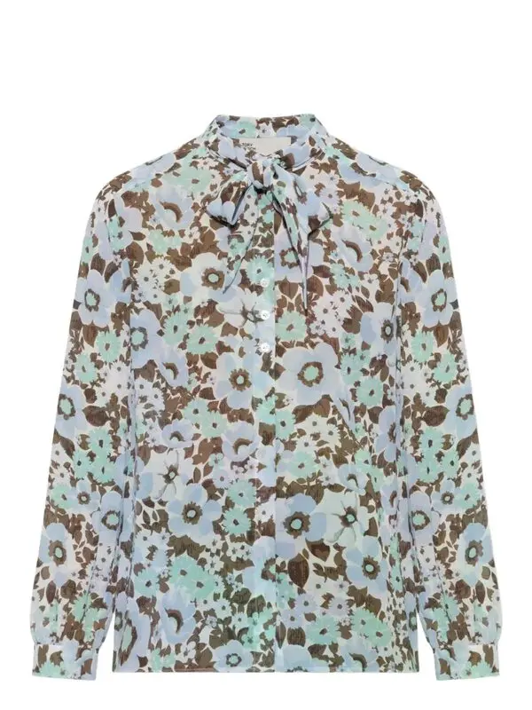 Tory Burch Floral Print Pussy-bow Shirt - Blue