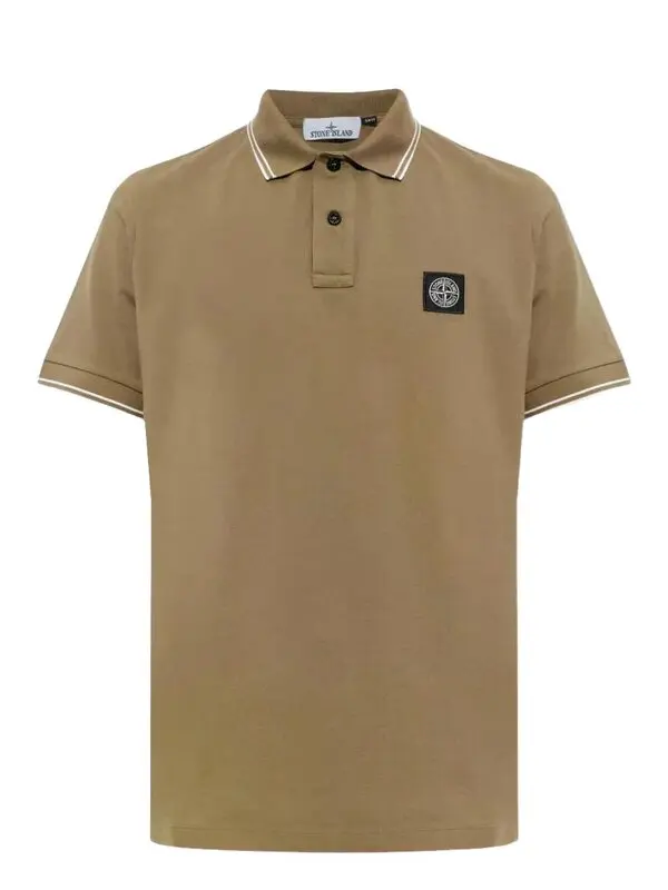 Stone Island Logo-patch Tipped Polo Shirt - Brown