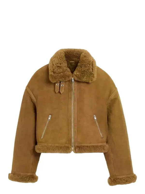 AMI Paris Shearling Aviator Jacket - Brown