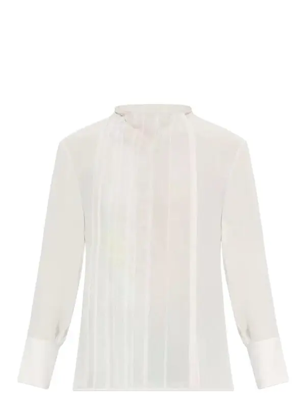 Victoria Beckham Pleated High Neck Long Sleeve Blouse - Neutrals