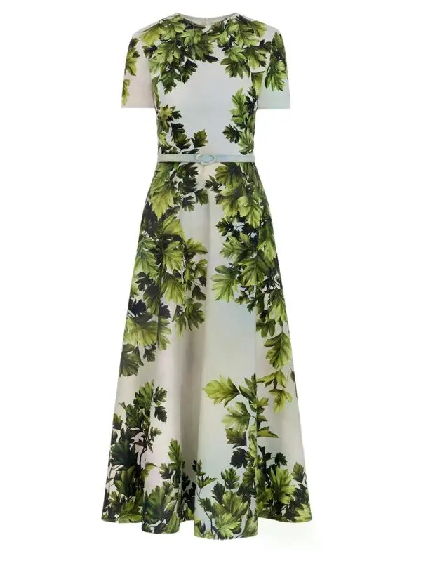 Oscar De La Renta Maple Leaf Print Cotton Midi Dress - Green