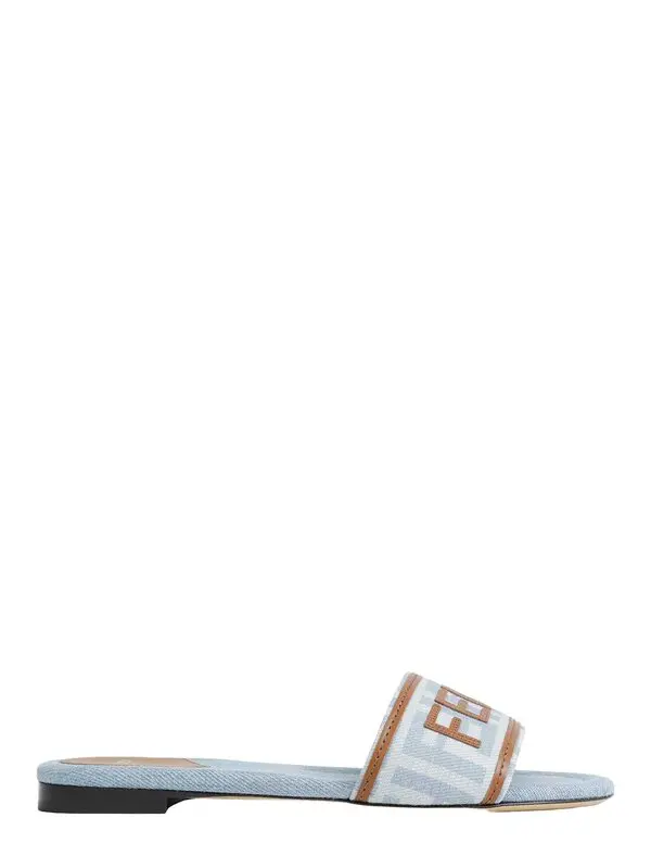 Fendi Ff Nylon Denim And Leather Slides - Blue