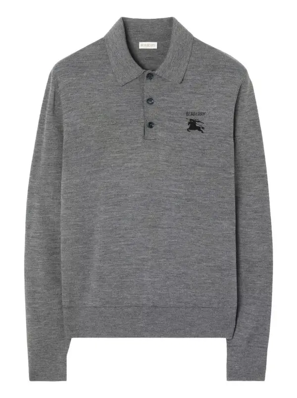 Burberry Long-sleeve Knight Wool Polo Shirt - Grey