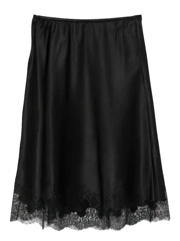 Carine Gilson Lace-trimmed Silk Skirt - Black