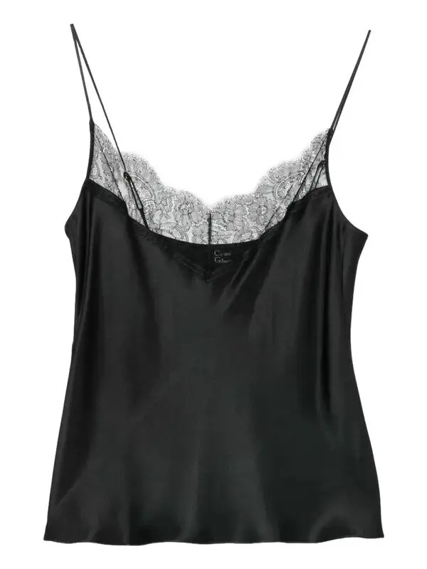 Carine Gilson Lace Trim V-neck Camisole - Black