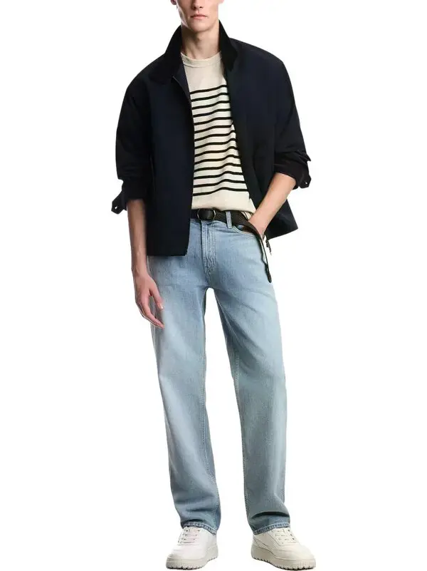 Emporio Armani Striped Crew Neck Long Sleeve Sweater - White