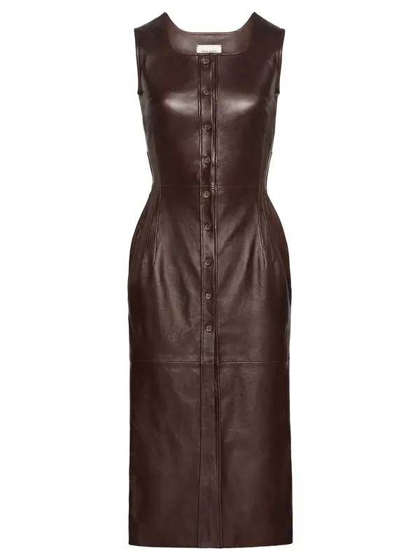 Magda Butrym Sleeveless Leather Midi Dress - Brown