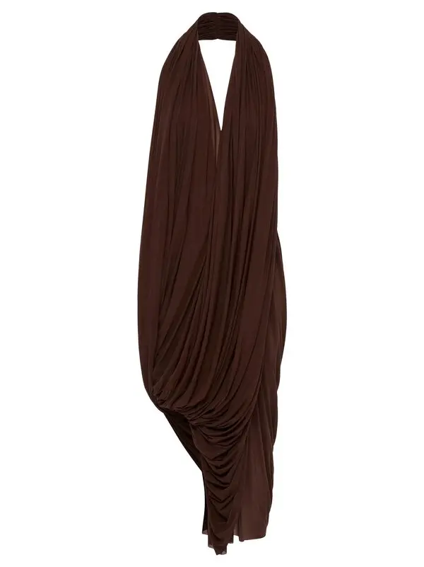 Magda Butrym Halterneck Draped Midi Dress - Brown