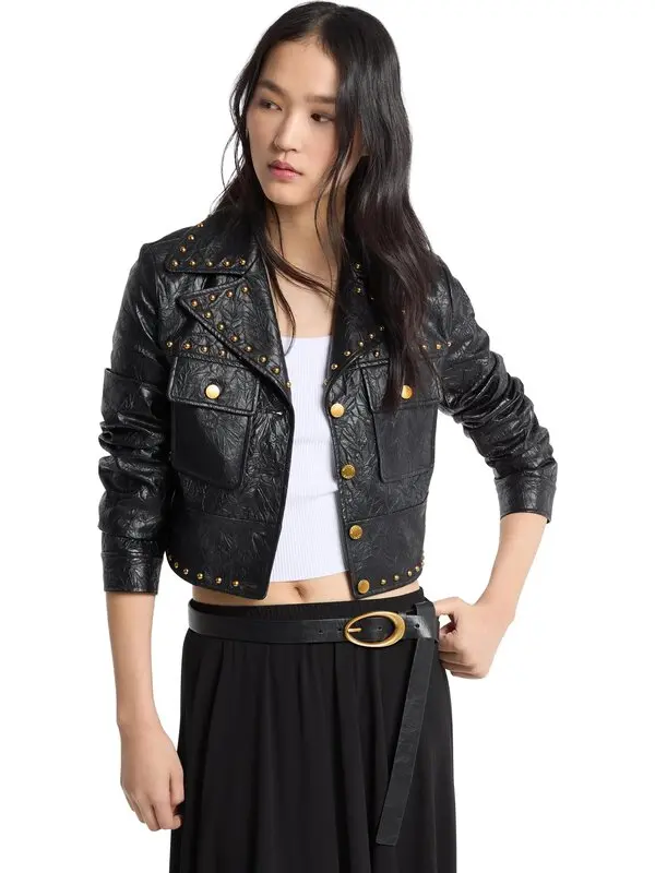 Michael Kors Crinkled Studded Jacket In Size By - Black
