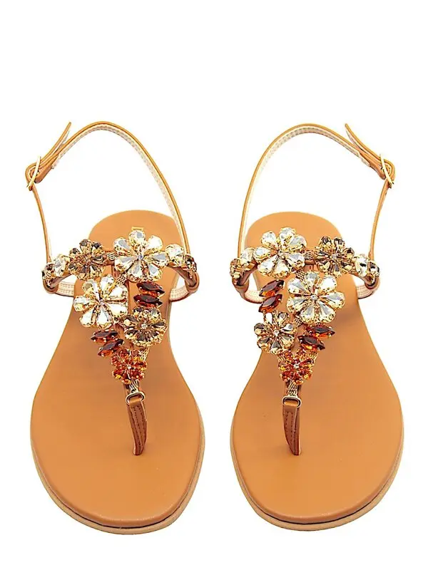 DAMAPREZIOSA Gilda Topaz Crystal Embellished Thong Sandals - Brown/gold