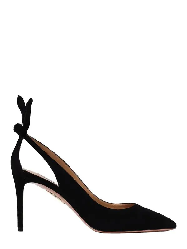 AQUAZZURA Bow Tie Suede Pumps With Stiletto Heel And Knot Detail - Black