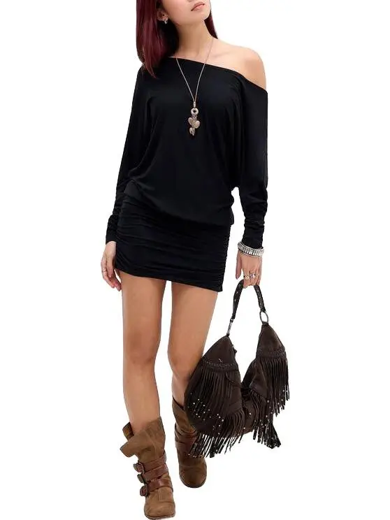 BDG URBAN OUTFITTERS Off-the-shoulder Ruched Mini Dress - Black