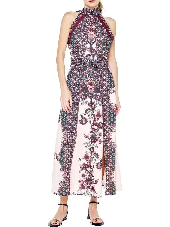CIEBON Peta Floral Halter Neck Midi Dress - Green Multi