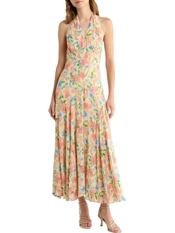 REFORMATION Briony Floral Halter Neck Maxi Dress - Spring Fling