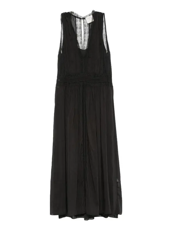 FORTE_FORTE Black Silk Dress With Lace Trim - Multicolor
